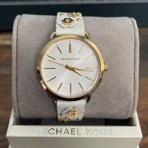 Michael Kors | Accessories | Michael Kors White Leather Watch With Gold ...